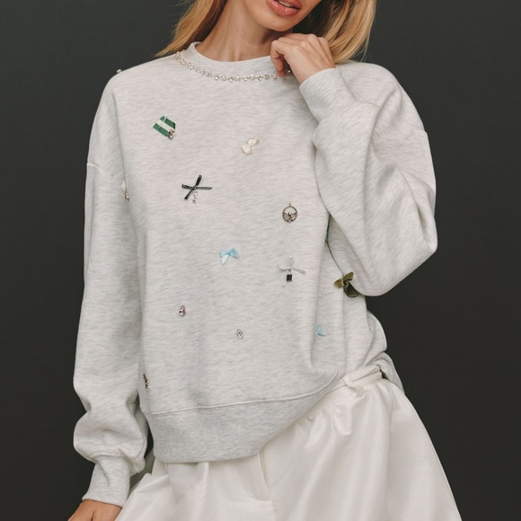 Maeve | Tops | Maeve Embellished Gray Sweatshirt | Poshmark
